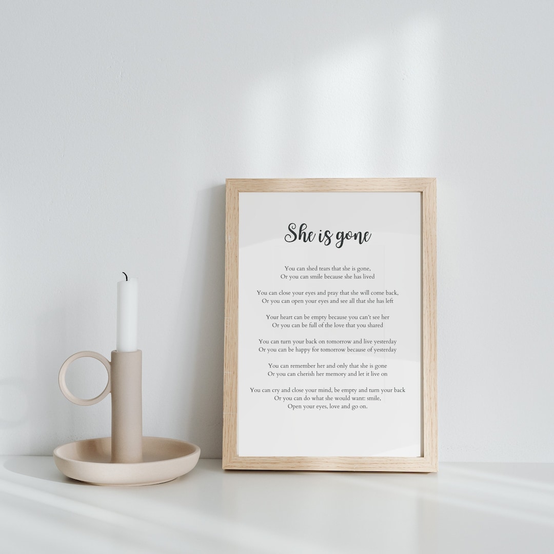 She is Gone, Printable Funeral Poem, David Harkin's Memorial, Embracing ...