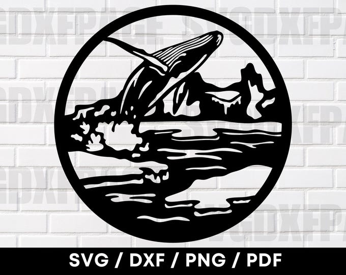 Whale Breaching the Ocean SVG DXF PNG, Whale Silhouette, Whale Clipart ...