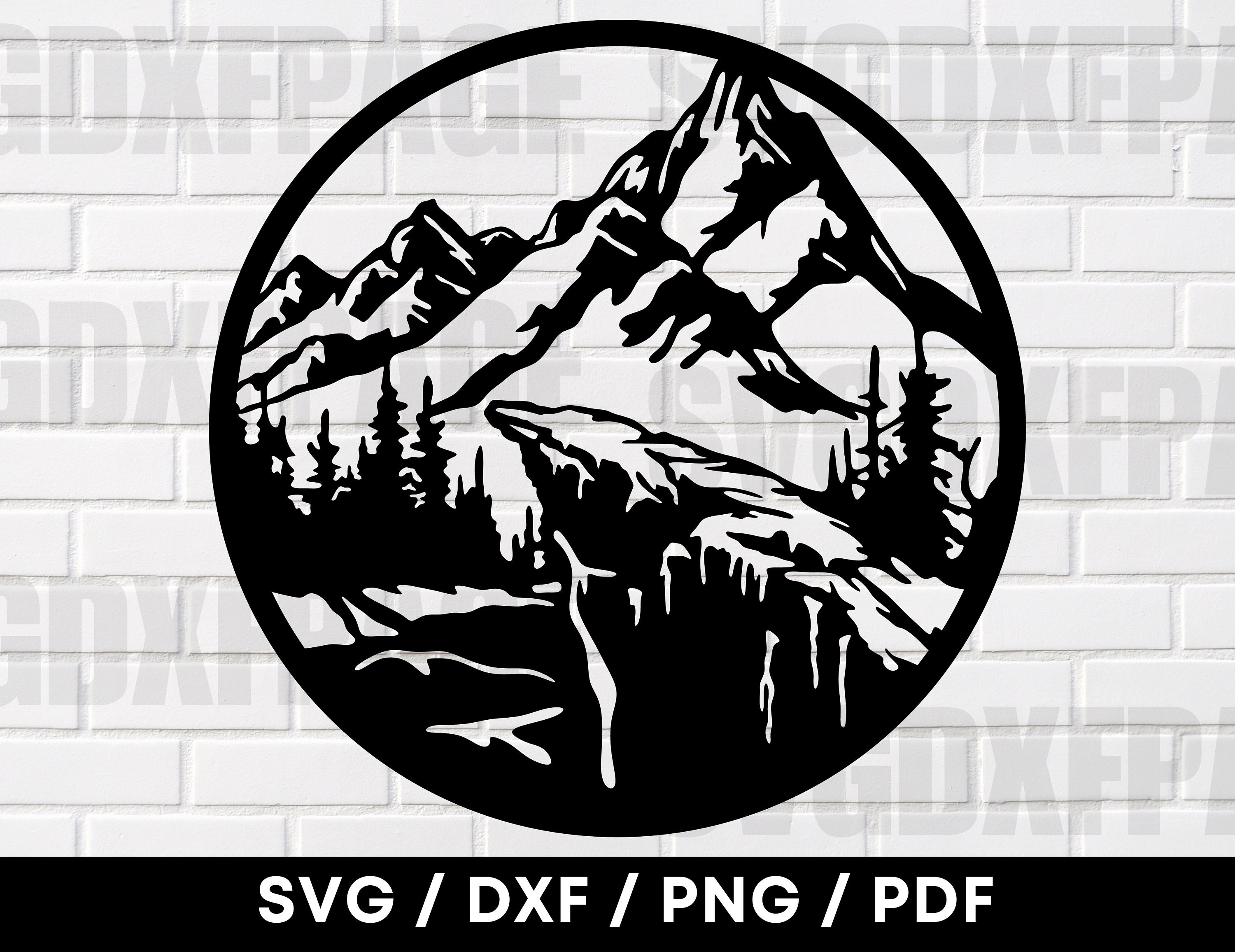 Mountains Nature Scene PNG DXF SVG, Mountains Dxf, Mountains Silhouette ...
