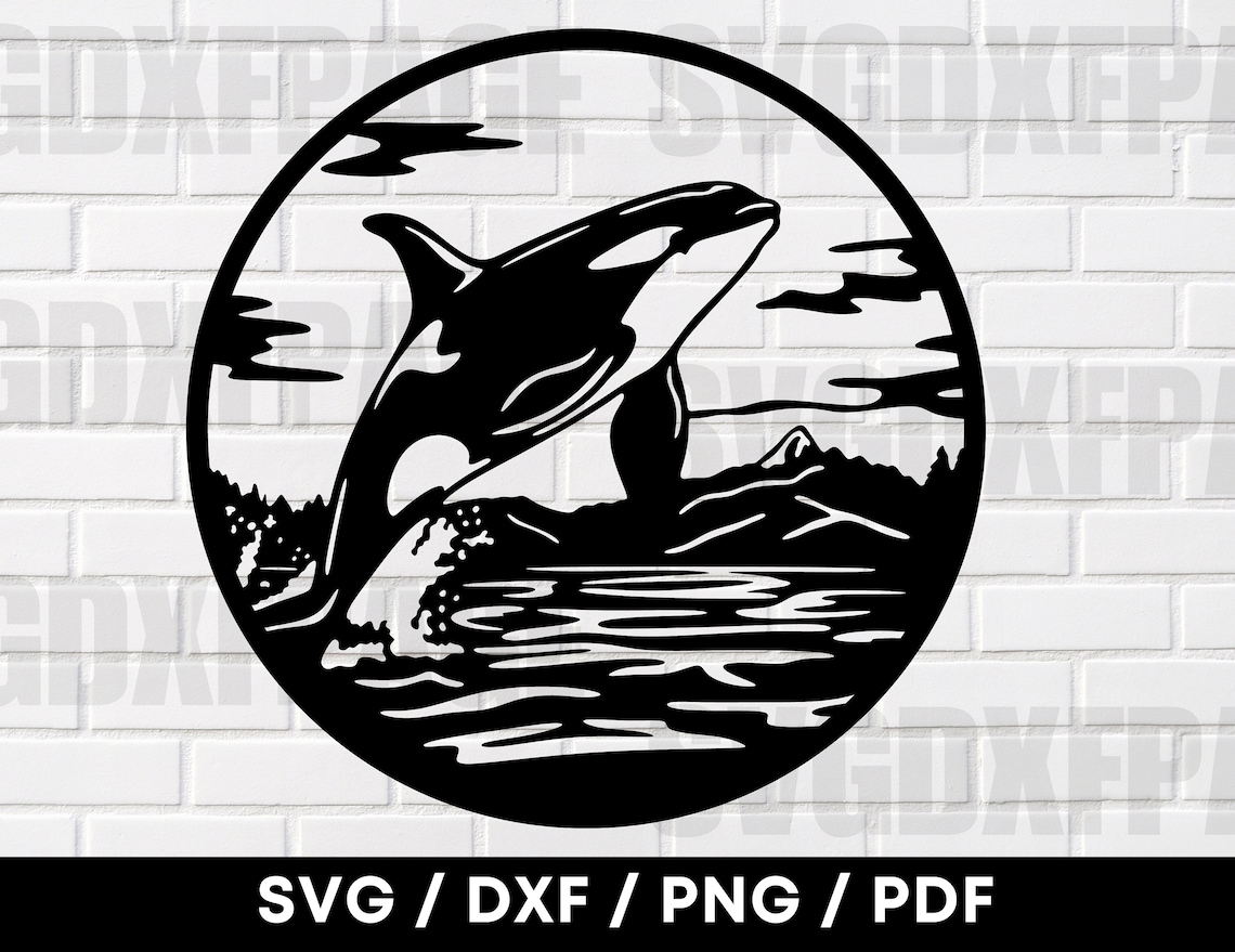Orca Whale Breaching Water Scene DXF PNG SVG, Whale Svg, Whale Png ...