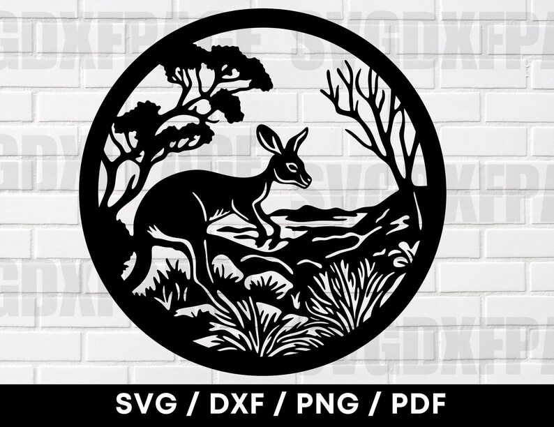 Kangaroo in the Wild Scene SVG PNG DXF, Kangaroo Svg, Kangaroo Dxf ...