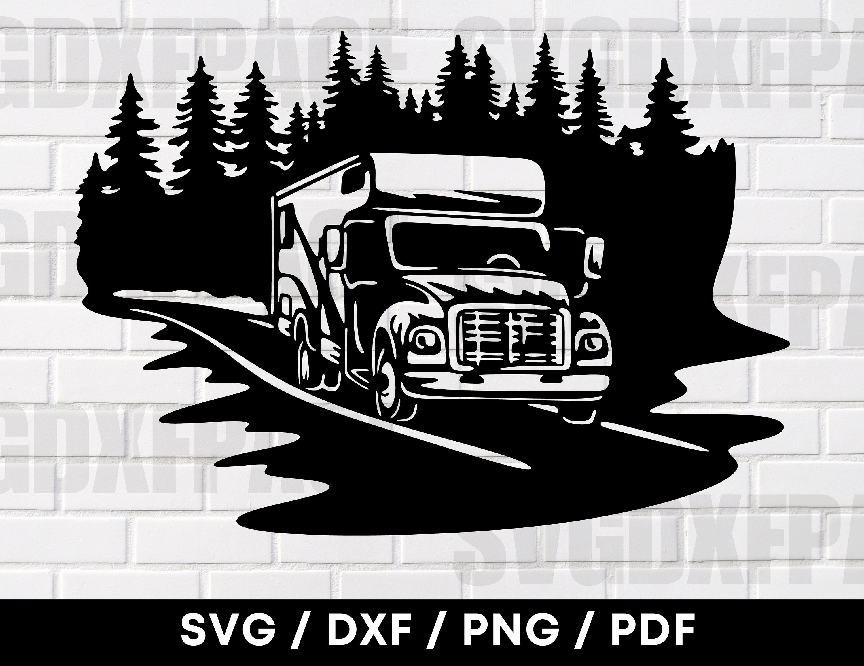 Rv Motorhome Scene SVG DXF PNG, Rv Svg, Rv Png, Camper Silhouette ...