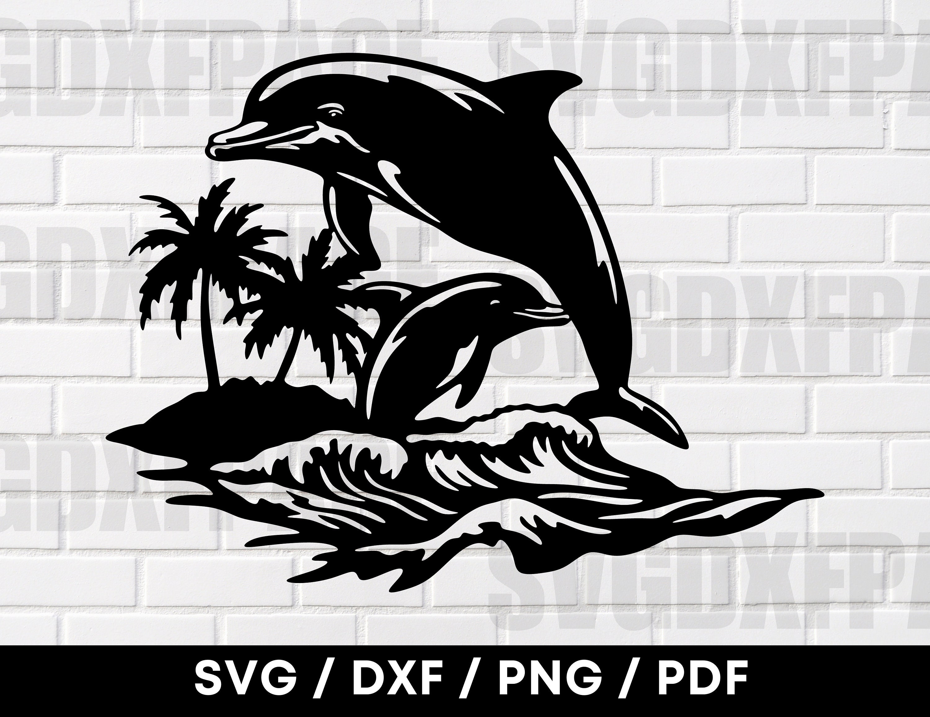 Dolphins Breaching the Water Scene SVG DXF PNG, Dolphins Svg, Laser Cut ...