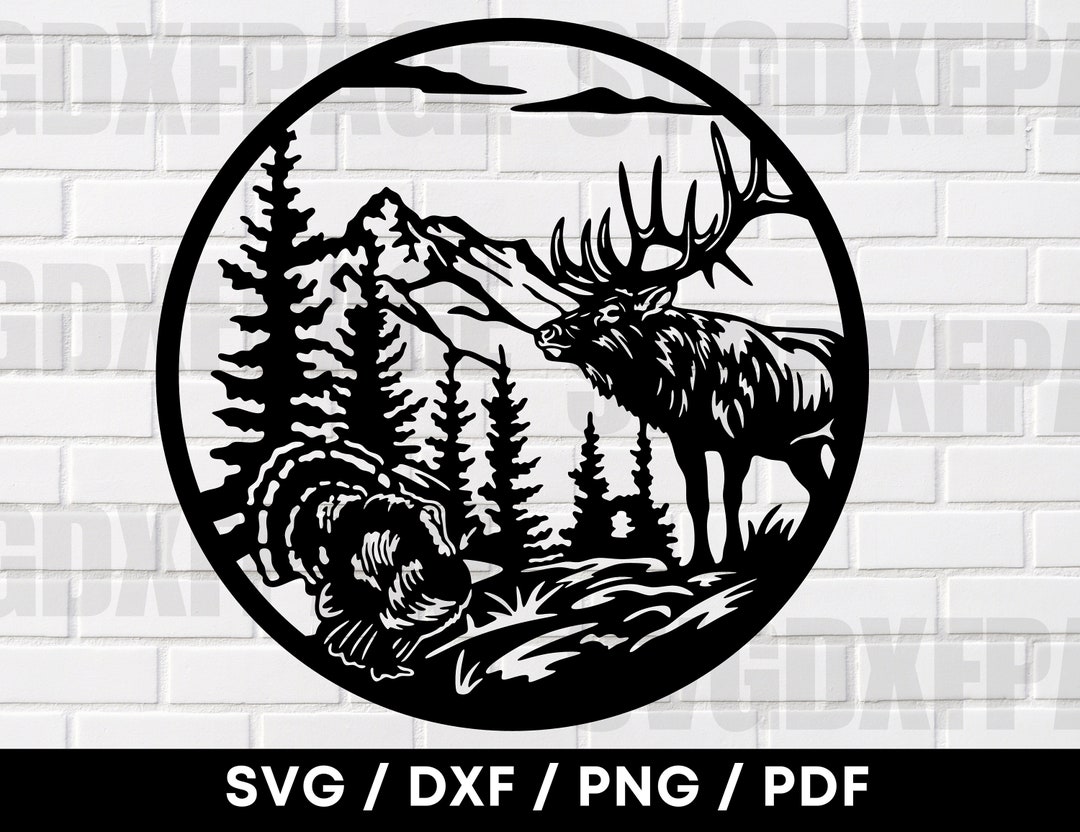 Elk and A Turkey Scene SVG PNG DXF, Turkey Svg, Plasma Laser Cut Files ...