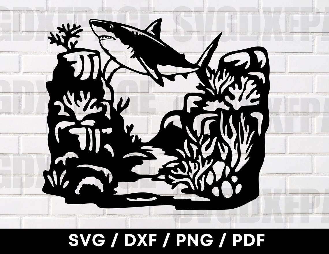 Great White Shark Scene DXF PNG SVG, Shark Svg, Dxf Files, Shark Png ...