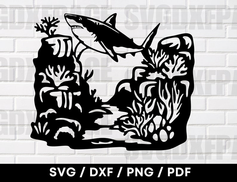 Great White Shark Scene DXF PNG SVG, Shark Svg, Dxf Files, Shark Png ...