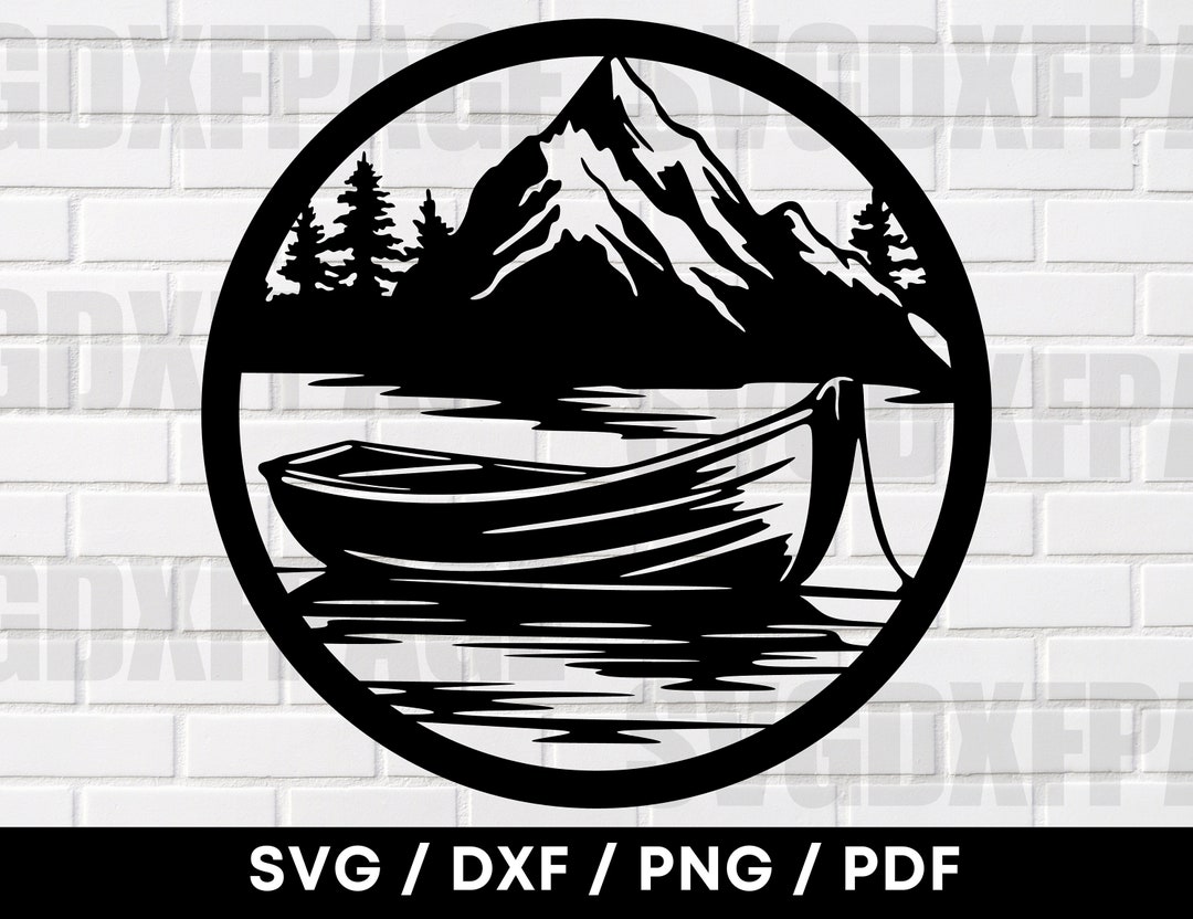 Row Boat on A Lake Scene SVG DXF PNG, Lake Svg, Row Boat Svg, Boat Png ...