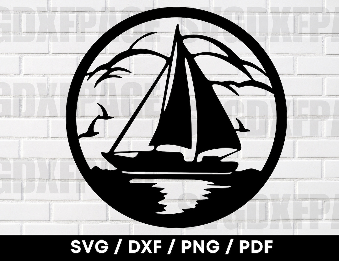 Sailboat Scene SVG PNG DXF, Sailboat Svg, Boat Svg, Boat Png, Boat ...