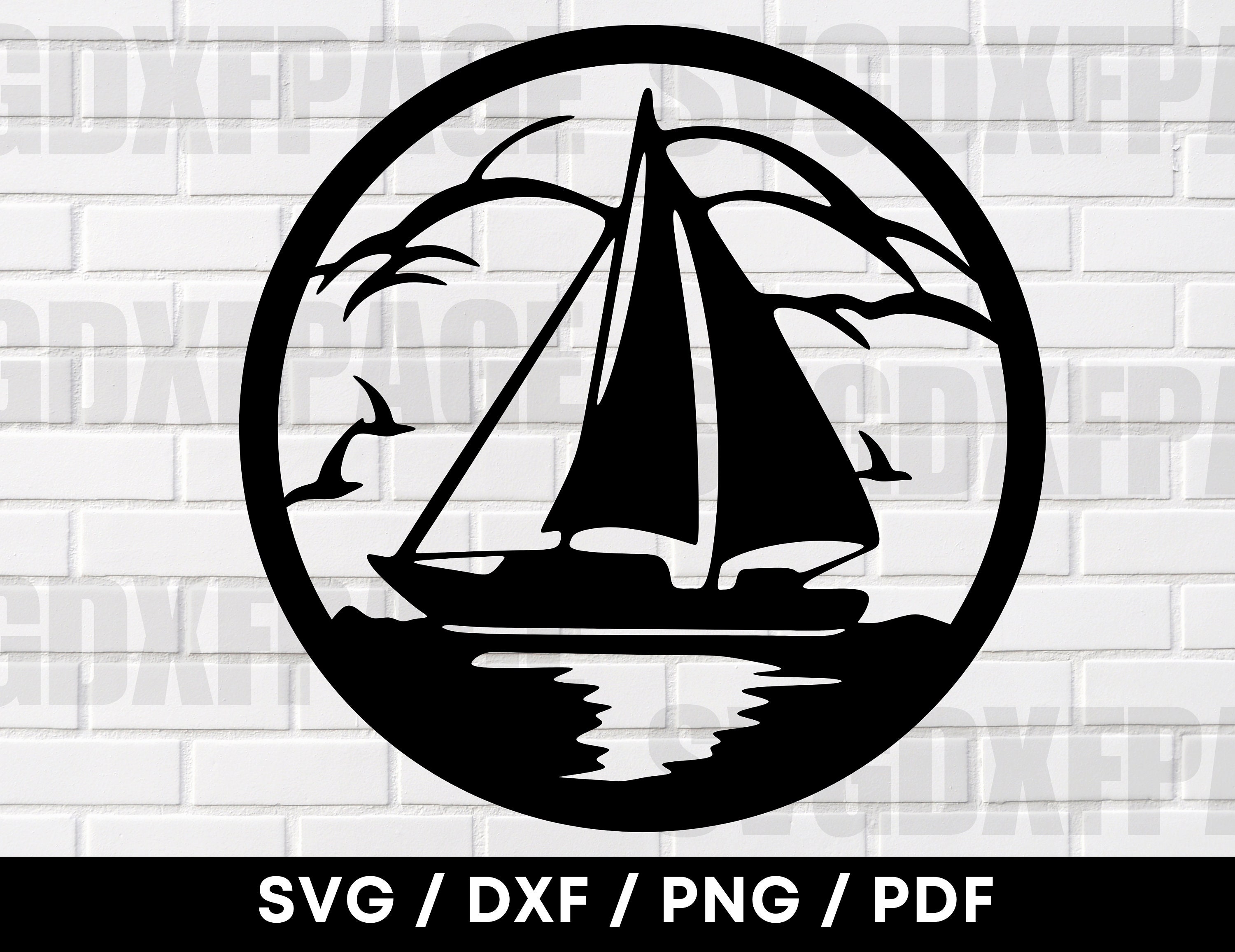 Sailboat Scene SVG PNG DXF, Sailboat Svg, Boat Svg, Boat Png, Boat ...