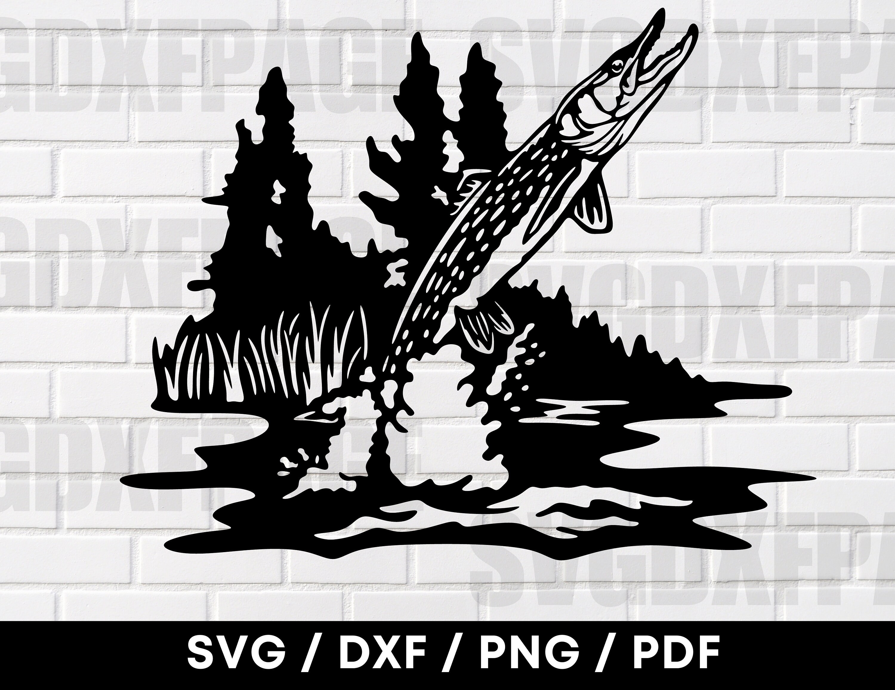 Pike Scene SVG DXF PNG, Pike Svg, Pike Svg, Fishing Svg, Plasma Laser ...
