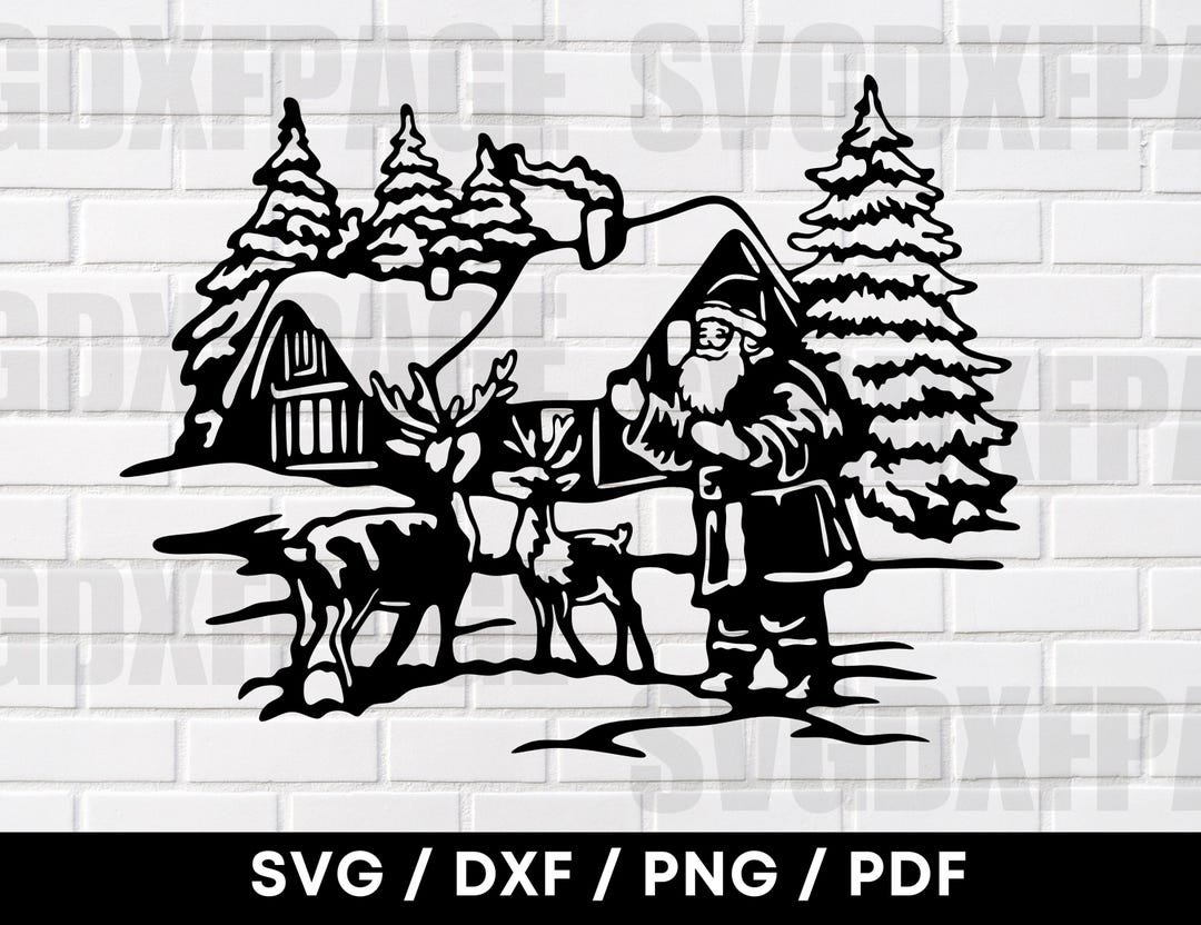 Santa Outside the North Pole With the Reindeer SVG PNG DXF, Santa Svg ...