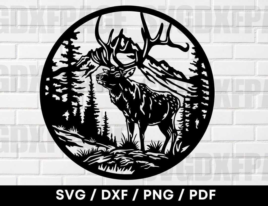 Elk Nature Scene PNG SVG DXF, Elk Png, Elk Svg, Plasma Laser Cut Files, Cut Laser Clip Art ...
