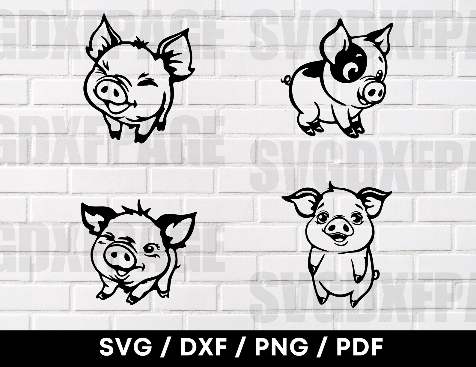 Cartoon Pigs SVG DXF PNG Clipart, Piglet Face Silhouette, Farm Animal ...