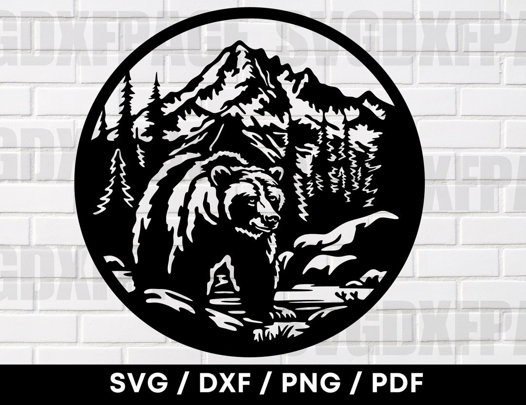 Bear in the Wilderness SVG PNG DXF, Dxf Stencil, Dxf File for Plasma ...