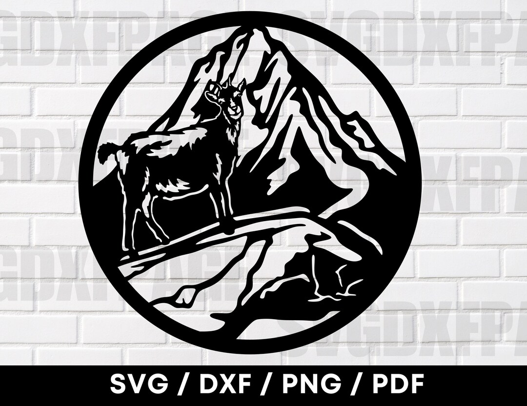 Goat on A Hillside Scene DXF PNG SVG, Goat Svg, Goat Clipart, Goat ...