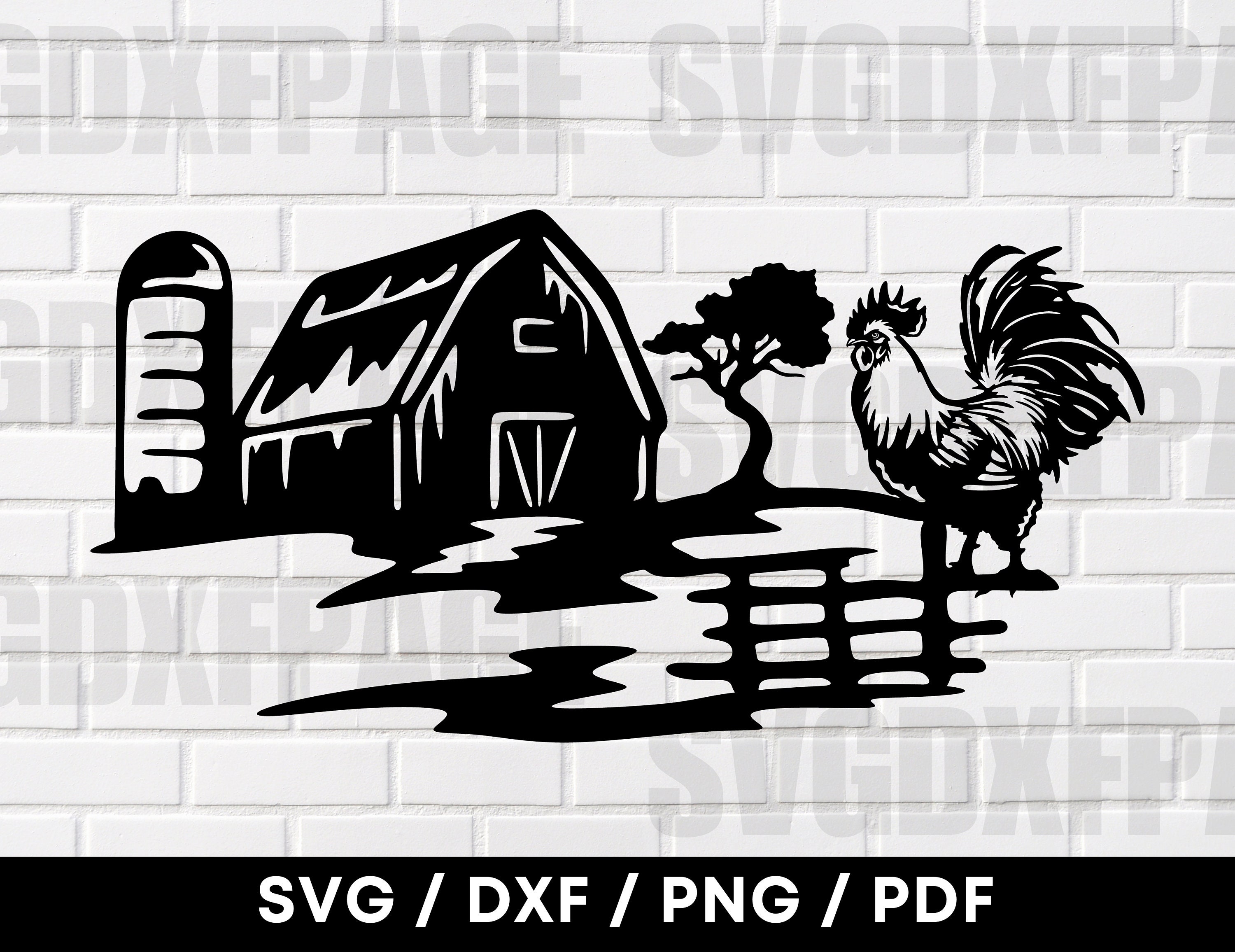 Rooster on the Farm Scene DXF PNG SVG, Chicken Svg, Rooster Silhouette ...