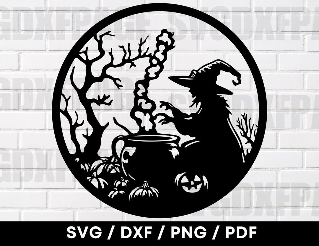 Halloween Witch Scene SVG PNG DXF, Witch Svg, Witch Dxf, Cnc Plasma ...