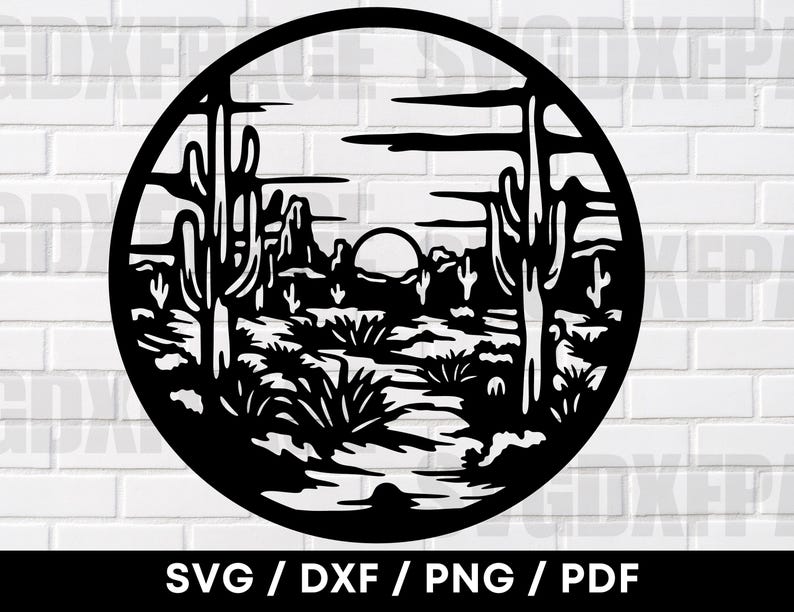 Desert With Cactus Scene PNG DXF SVG, Desert Scene Svg, Desert Scene ...