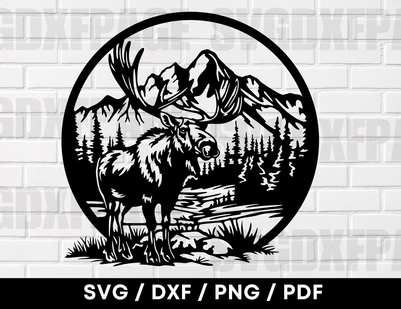 Moose Nature Scene PNG SVG DXF, Moose Svg, Moose Silhouette Svg, Plasma ...