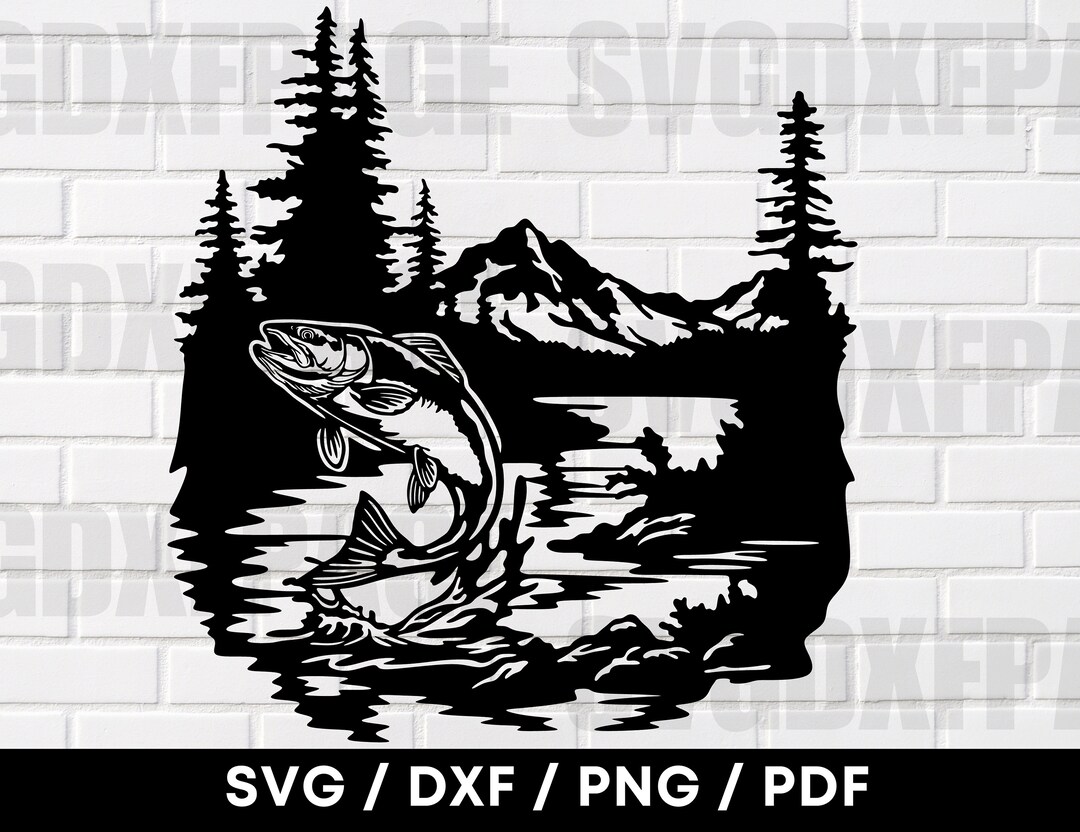 Salmon Jumping Out the Lake DXF PNG SVG, Salmon Png, Salmon Svg, Salmon ...