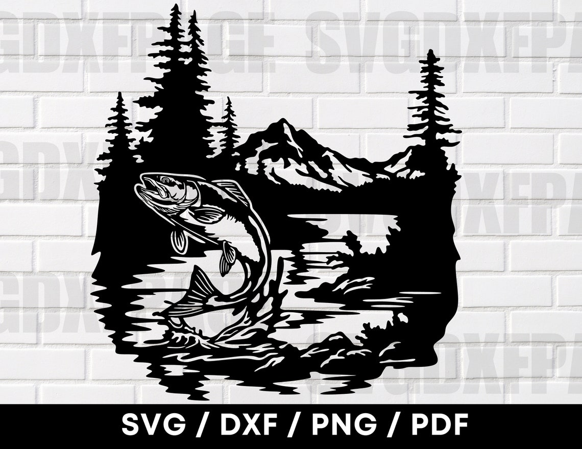 Salmon Jumping Out the Lake DXF PNG SVG, Salmon Png, Salmon Svg, Salmon ...