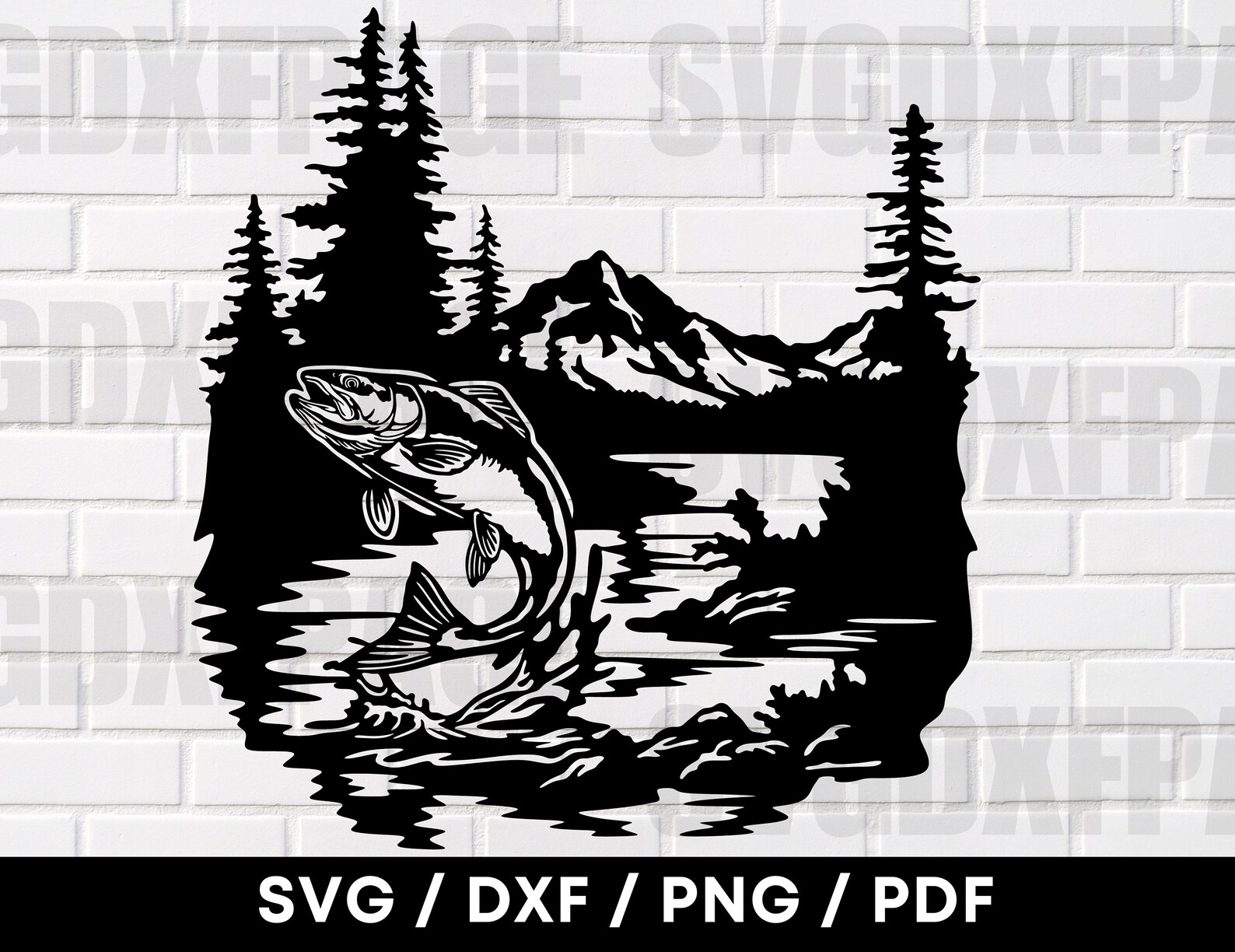 Salmon Jumping Out the Lake DXF PNG SVG, Salmon Png, Salmon Svg, Salmon ...