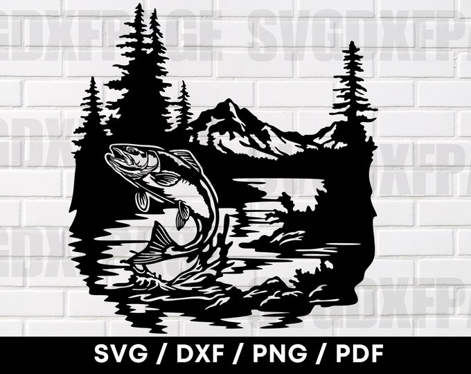 Salmon Jumping Out the Lake DXF PNG SVG, Salmon Png, Salmon Svg, Salmon ...