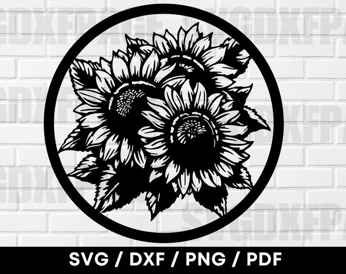 Sunflowers Floral Scene SVG PNG DXF, Sunflowers Clipart, Sunflowers Svg ...