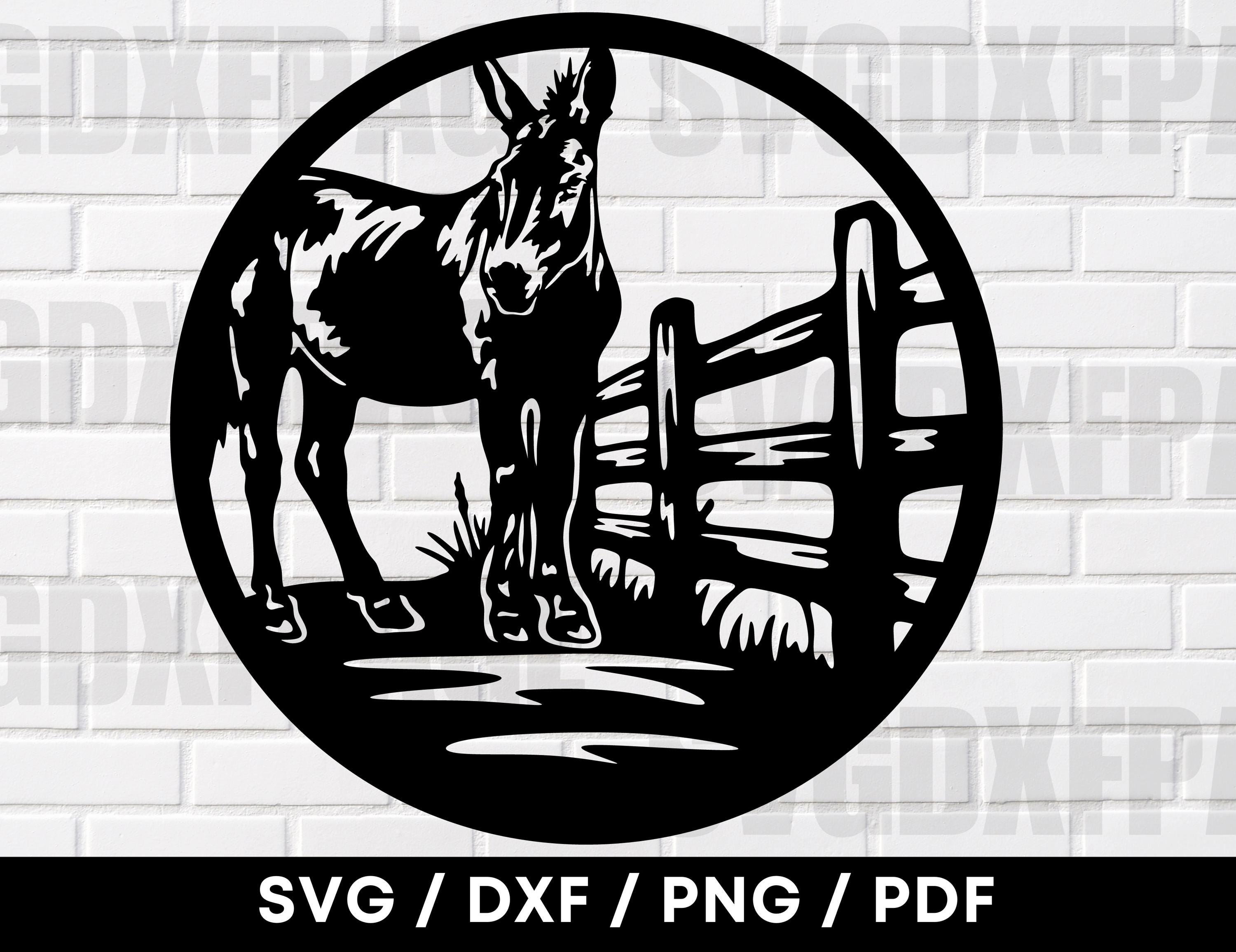 Donkey in the Pen Scene SVG DXF PNG, Donkey Clipart, Donkey Svg, Donkey ...