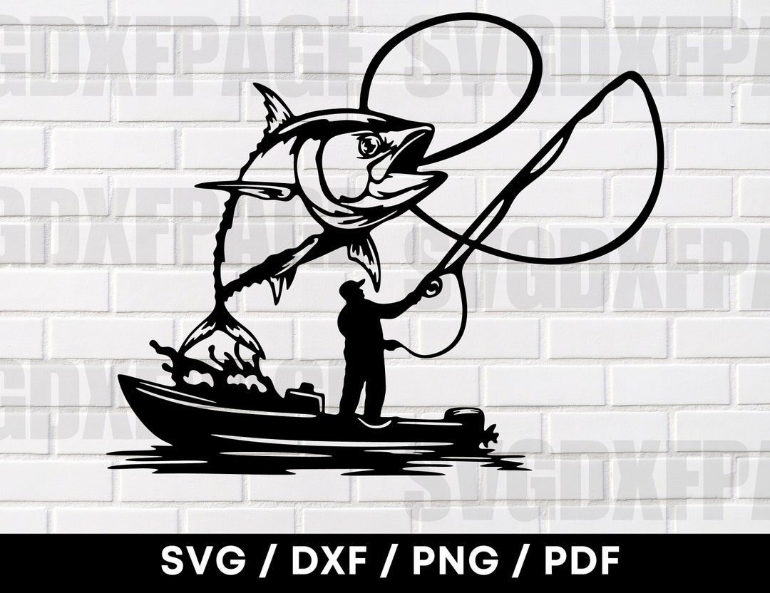 Fisherman Tuna Fishing Scene SVG PNG DXF, Tuna Svg, Fishing Svg, Tuna ...