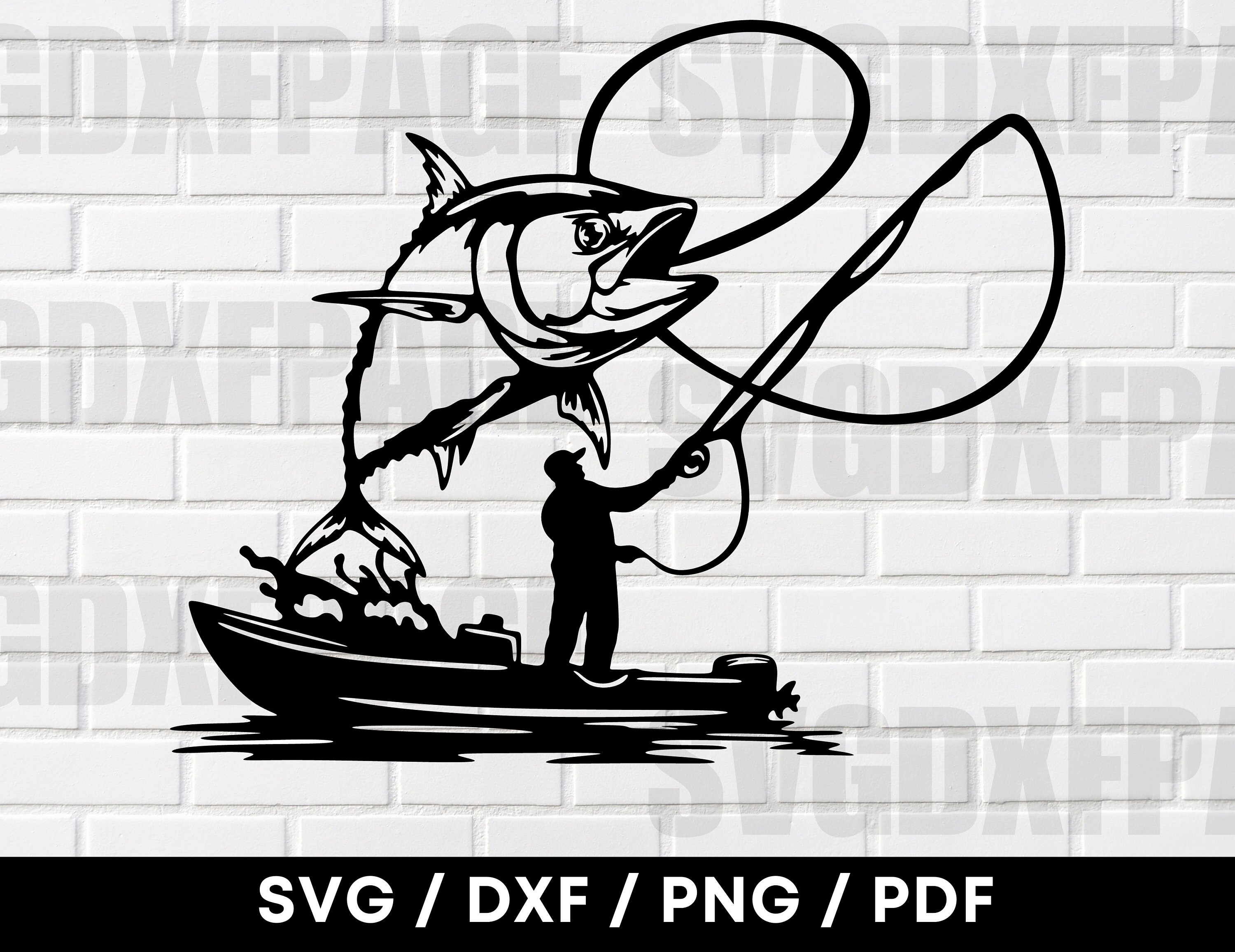 Fisherman Tuna Fishing Scene SVG PNG DXF, Tuna Svg, Fishing Svg, Tuna ...