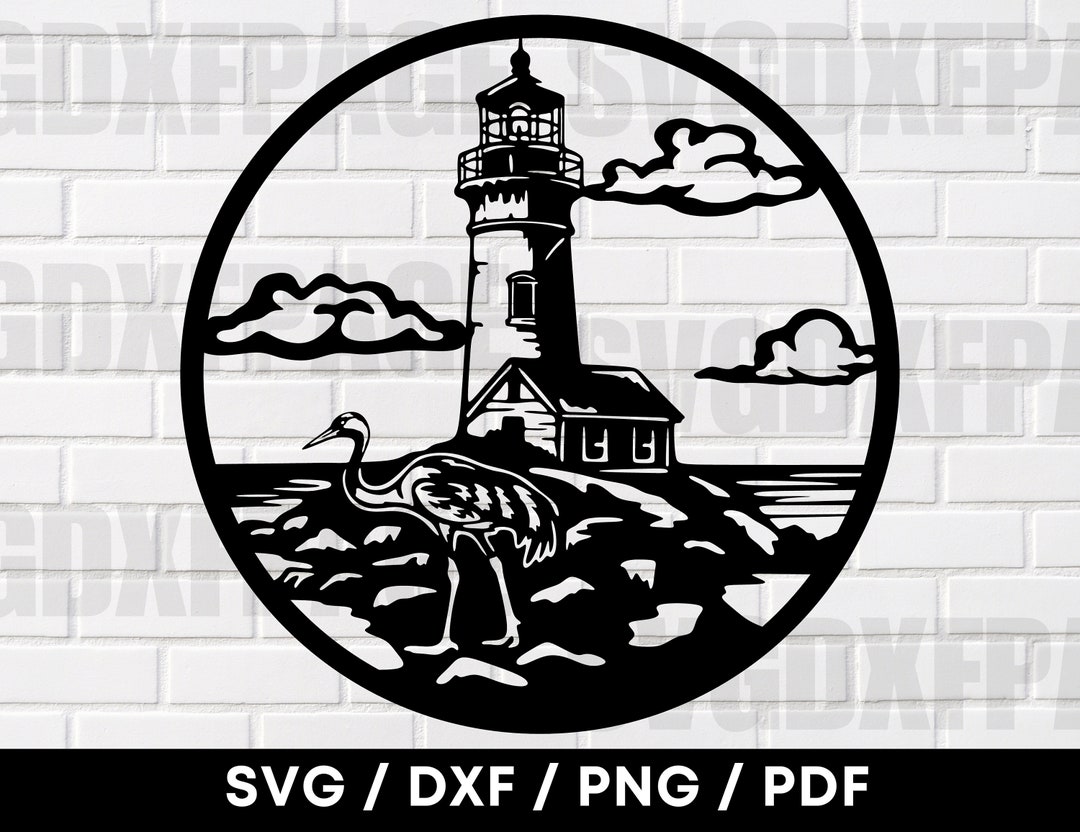 Lighthouse Scene PNG DXF SVG, Lighthouse Dxf, Lighthouse Silhouette ...