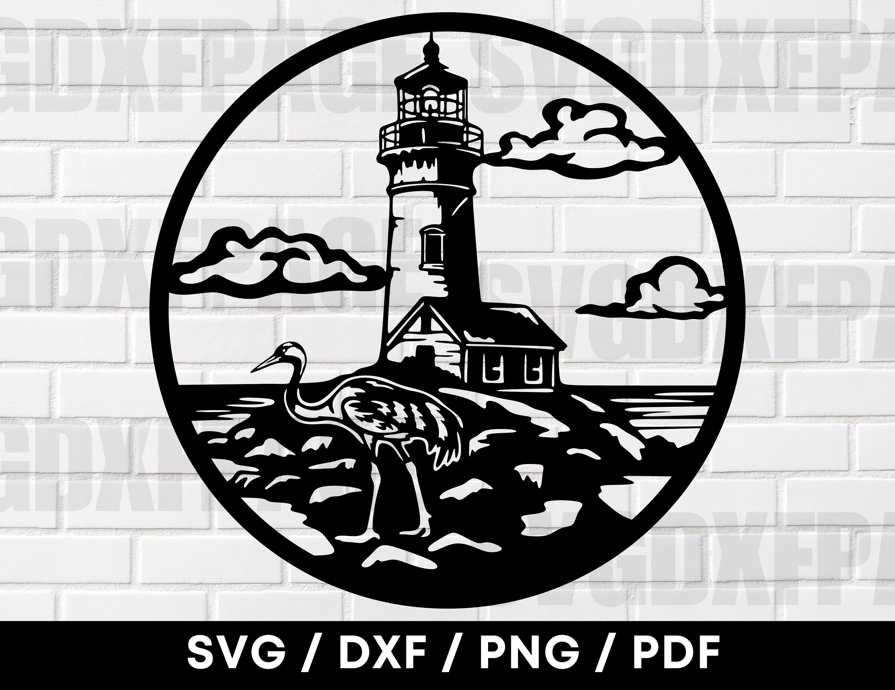 Lighthouse Scene PNG DXF SVG, Lighthouse Dxf, Lighthouse Silhouette, Plasma Laser Cut Files ...