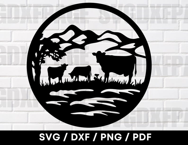 Cows in the Pasture Scene PNG DXF SVG, Cow Svg, Cows Svg, Cow Clipart ...