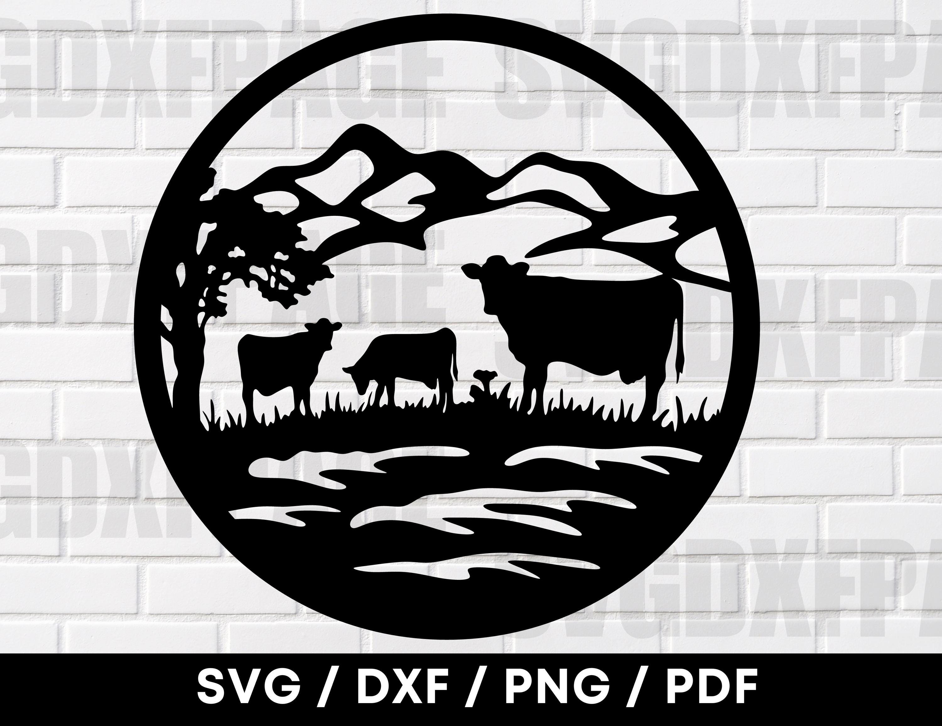 Cows in the Pasture Scene PNG DXF SVG, Cow Svg, Cows Svg, Cow Clipart ...