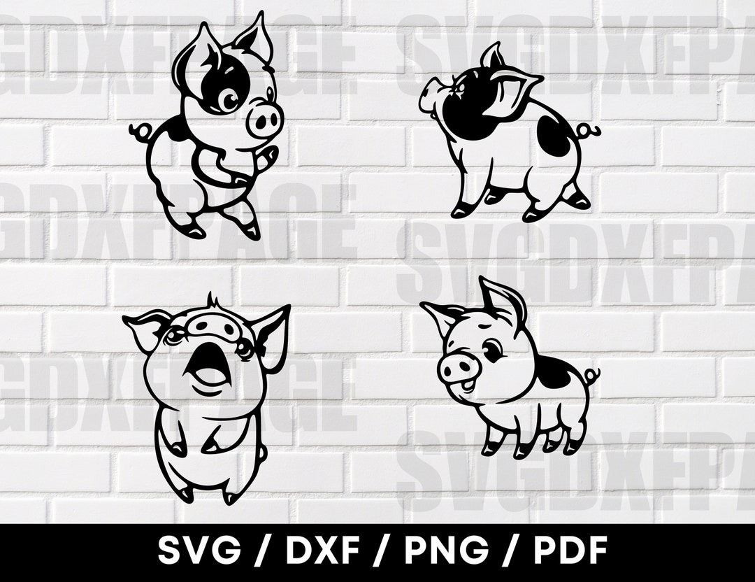 Cartoon Pigs SVG DXF PNG Clipart, Piglet Face Silhouette, Farm Animal ...