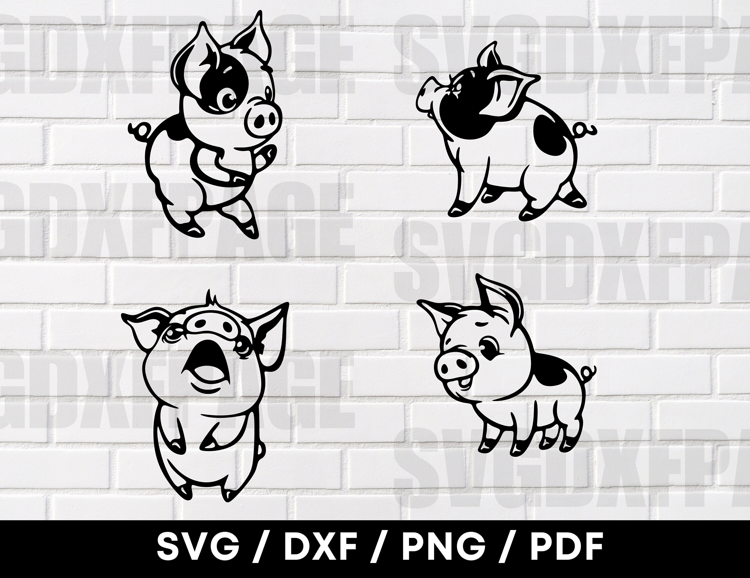 Cartoon Pigs SVG DXF PNG Clipart, Piglet Face Silhouette, Farm Animal ...