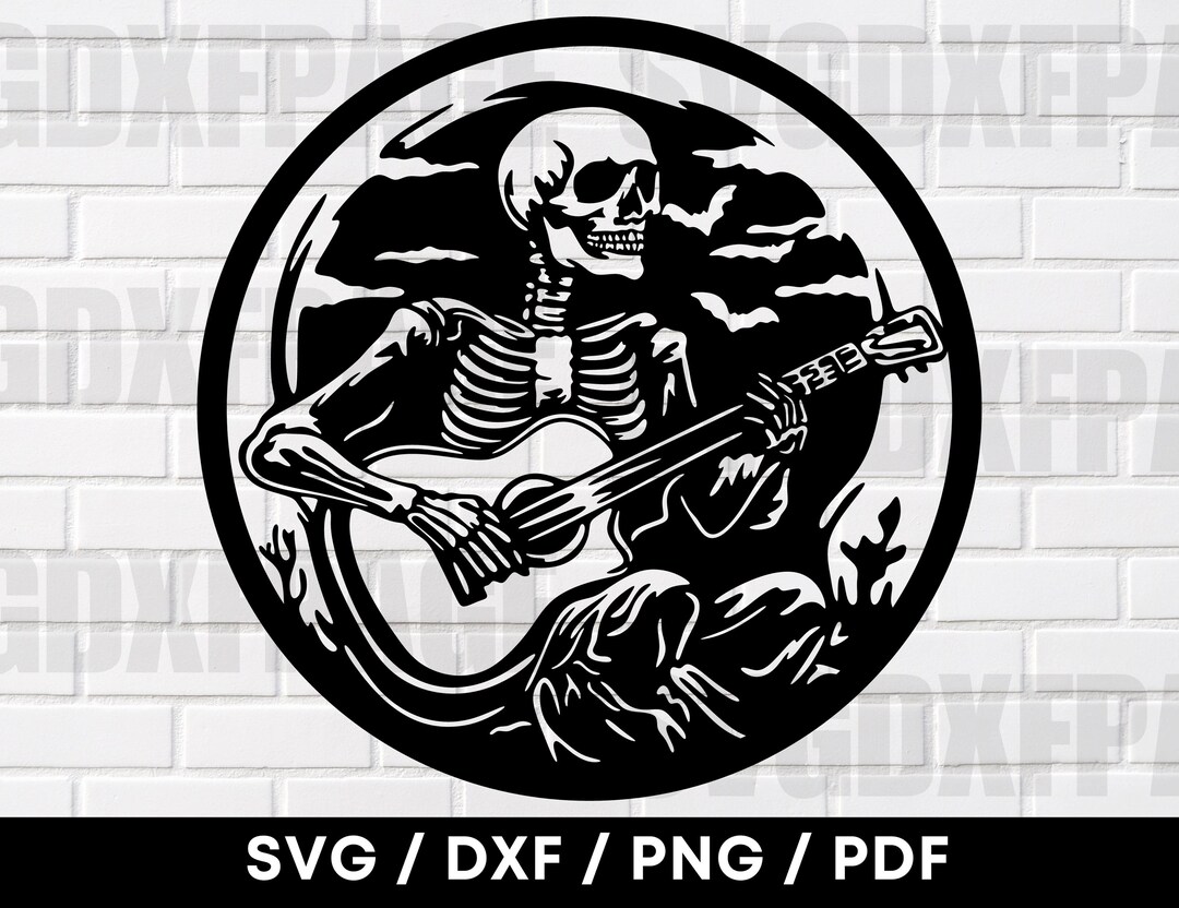 Skeleton With Guitar Scene SVG DXF PNG, Skeleton Svg, Skeleton ...