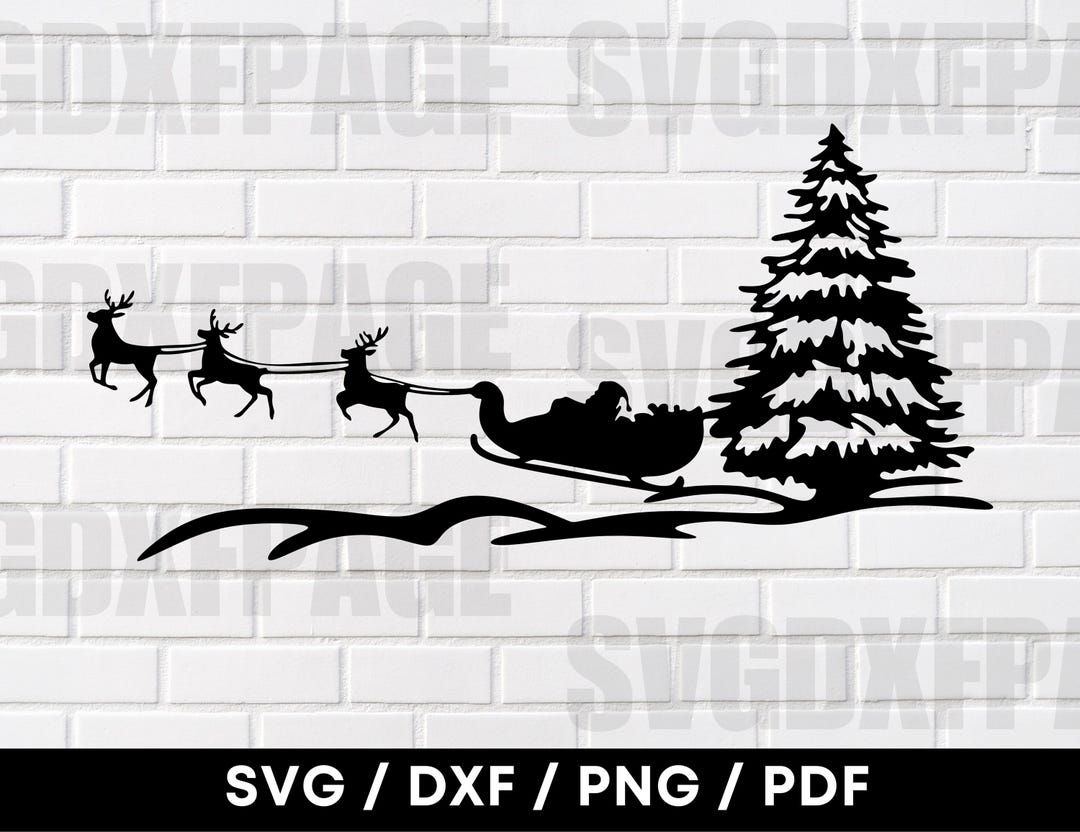 Santa's Sleigh With His Reindeer Taking off SVG PNG DXF, Santa's Sleigh ...