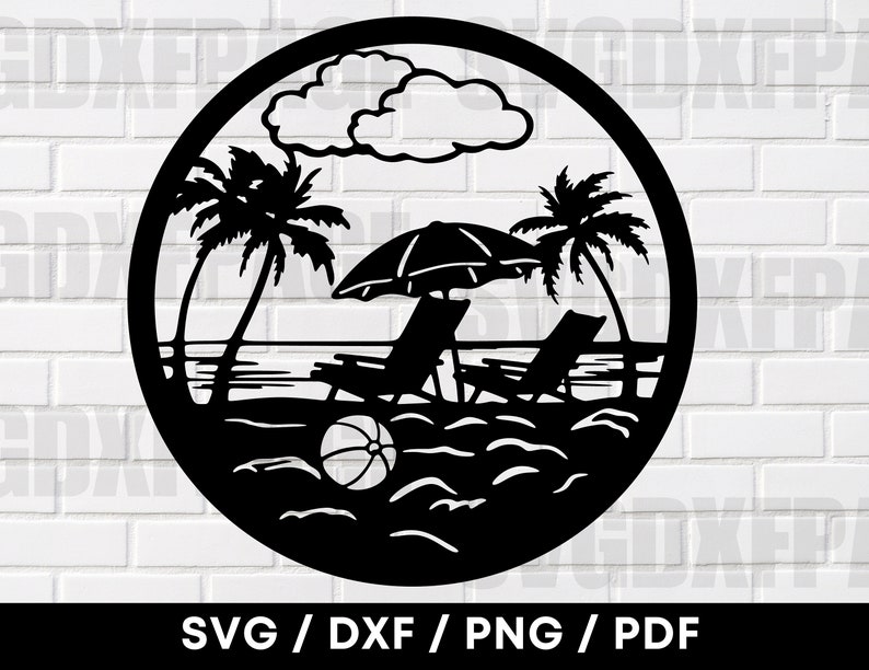 Beach Chairs Tropical Beach Scene SVG DXF PNG, Tropical Svg Cut File ...