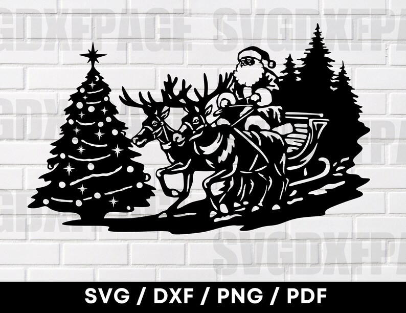 Escena de trineo de Santa y renos SVG PNG DXF, Santa Sleigh Svg, Santa ...