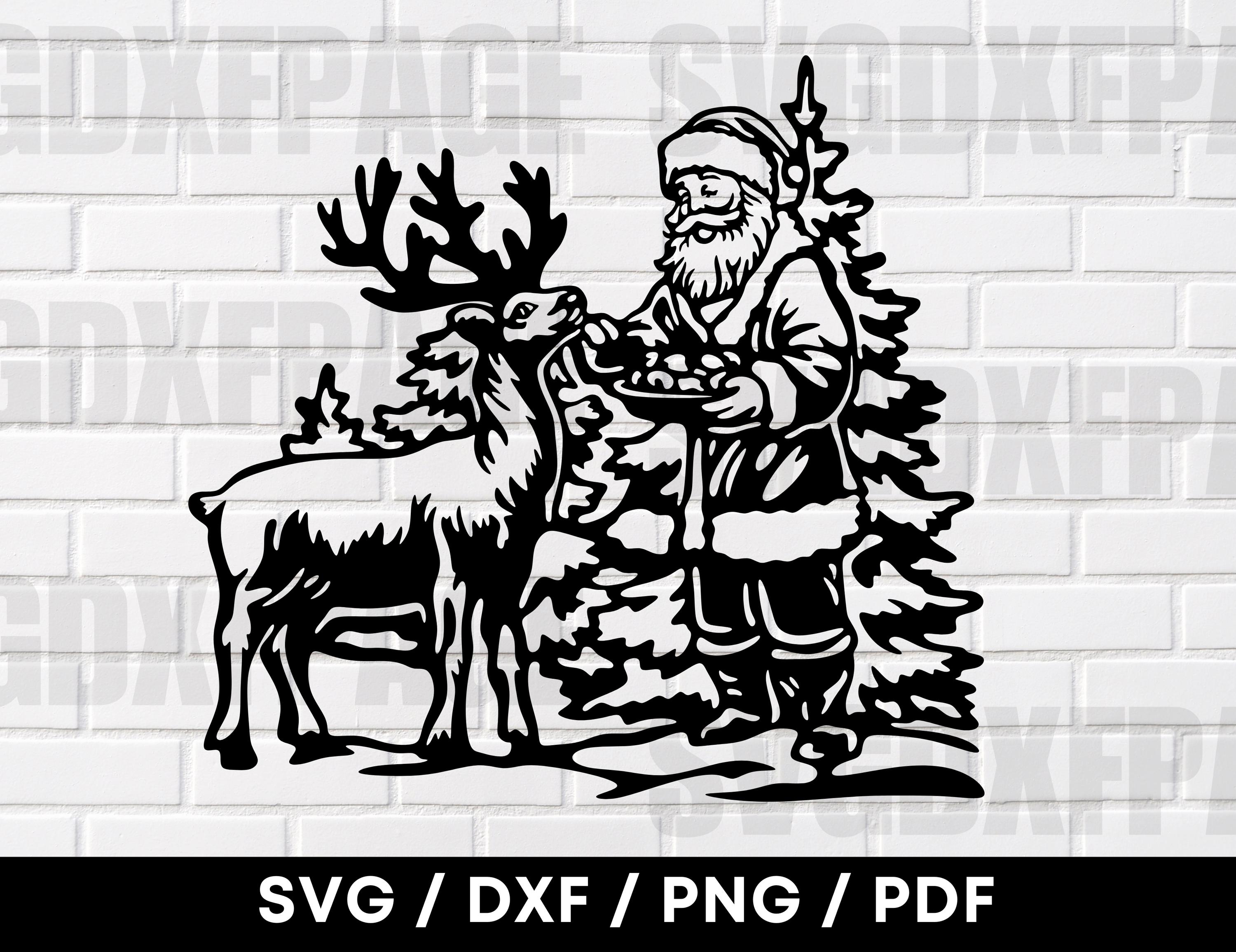 Santa Feeding His Reindeer Scene SVG PNG DXF, Santa Svg, Santa Png ...