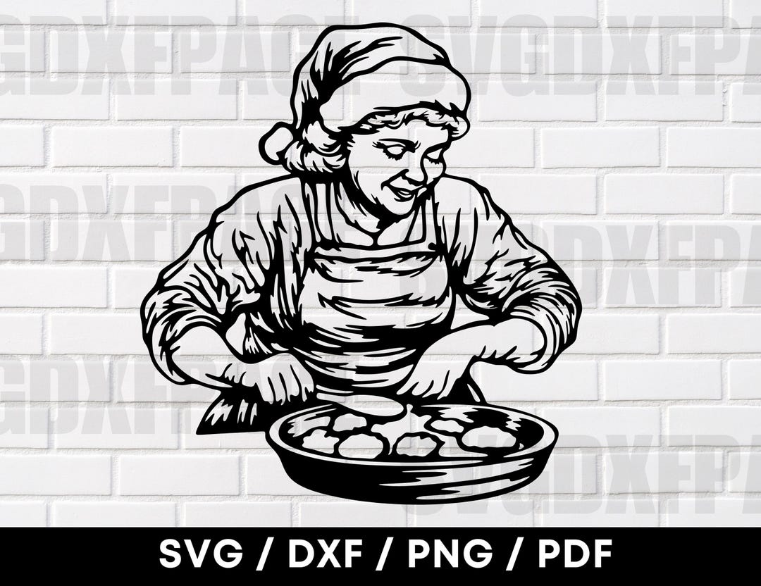 Mrs. Claus Baking Cookies Scene SVG PNG DXF, Mrs. Claus Svg, Mrs. Claus ...