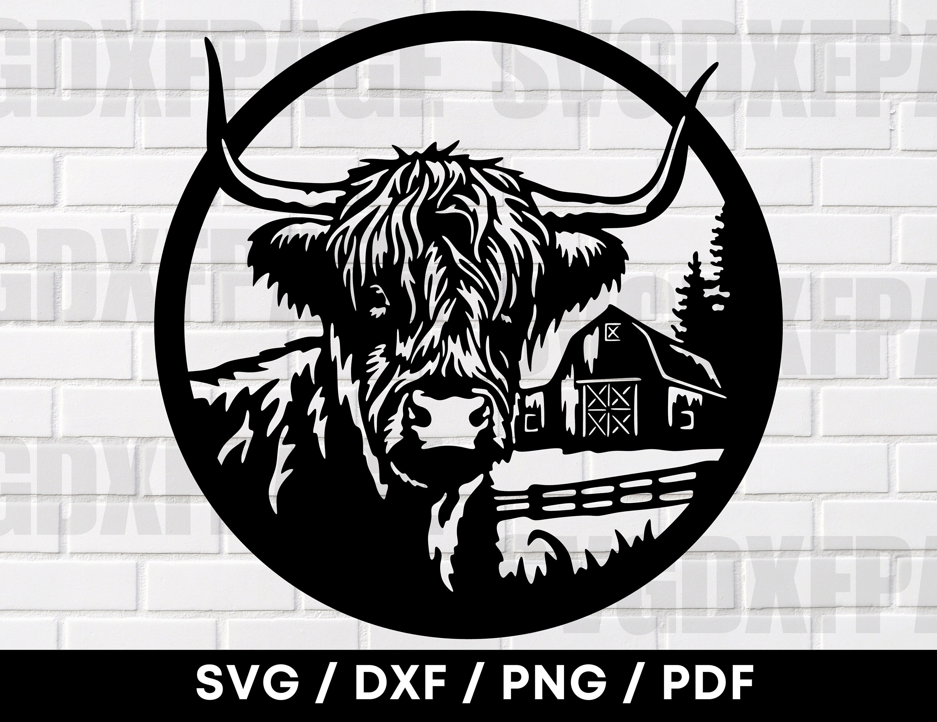 Highland Cow Farm Scene PNG SVG DXF, Highland Cow Svg, Farm Svg, Cow ...
