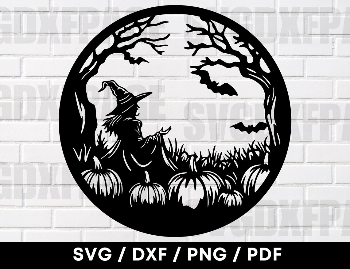 Witch Scene SVG PNG DXF, Witch Silhouette, Witch Svg, Witch Dxf, Cnc ...