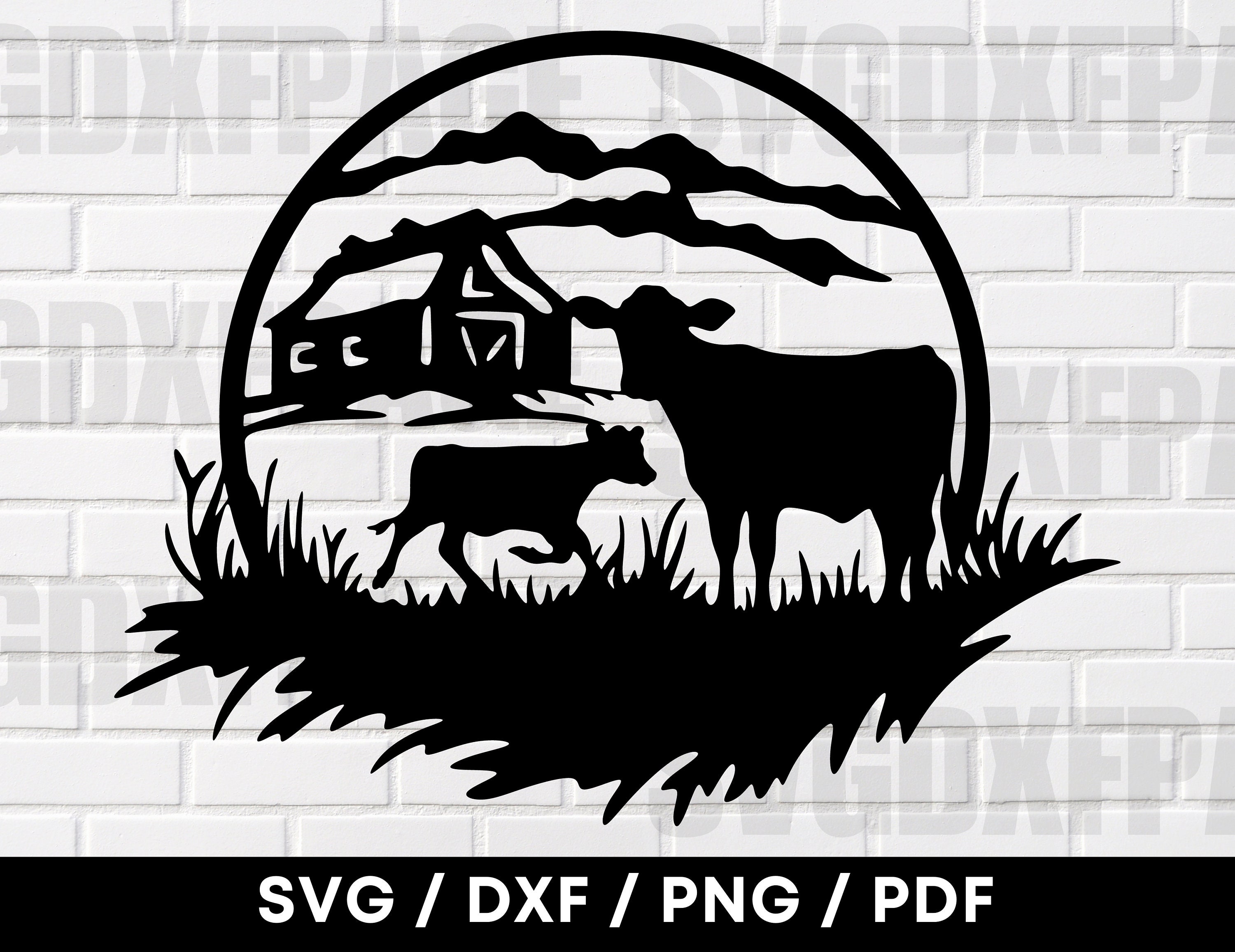 Cow and Baby Calf Farm Scene PNG DXF SVG Clipart, Cow Svg, Farm Scene ...
