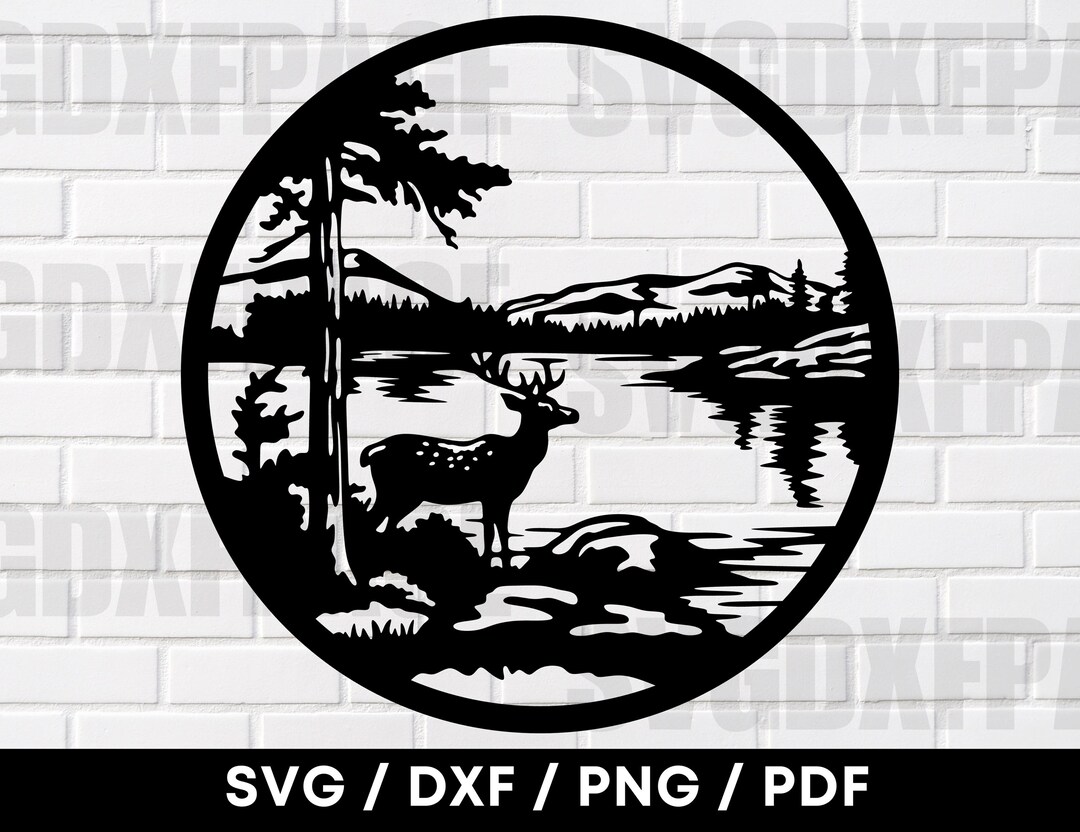 White Tail Deer Lake Scene DXF PNG SXG, Deer Svg, Deer Dxf, Deer Svg ...
