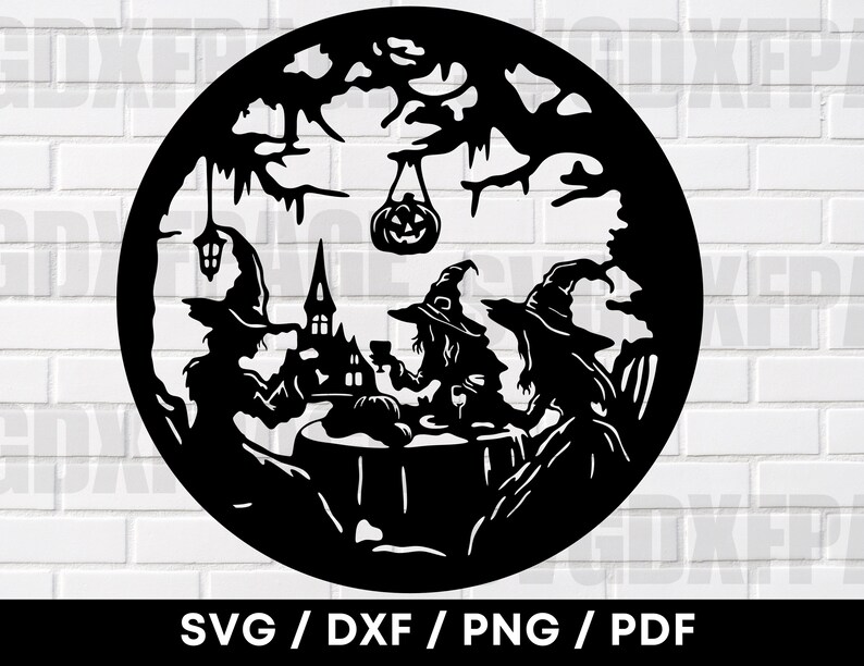 Witch Halloween Scene SVG PNG DXF, Witch Svg, Witch Dxf, Witch Png ...