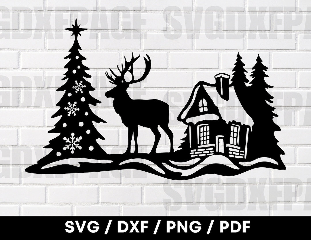 Christmas Tree Reindeer Scene SVG DXF PNG, Christmas Tree Svg, Reindeer ...