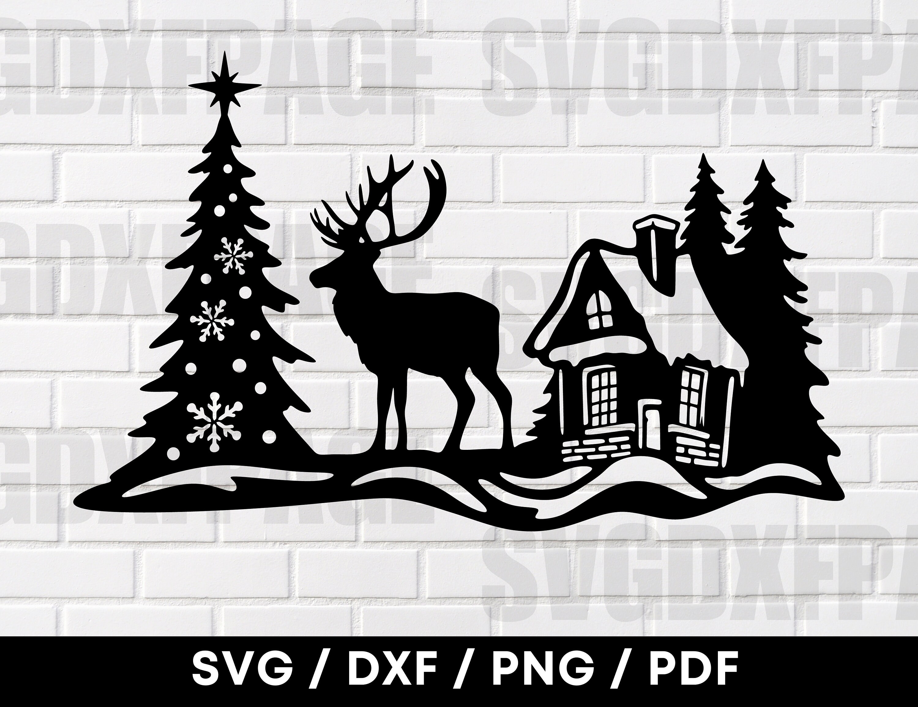 Christmas Tree Reindeer Scene SVG DXF PNG, Christmas Tree Svg, Reindeer ...